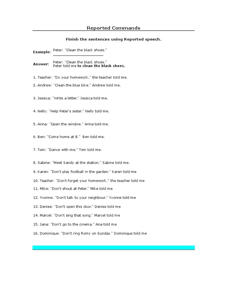 Reported Commands Exercises | PDF