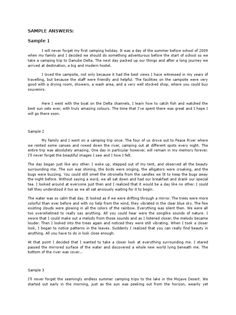 Family Camping Trip Sample Essay | PDF | Camping | Campsite