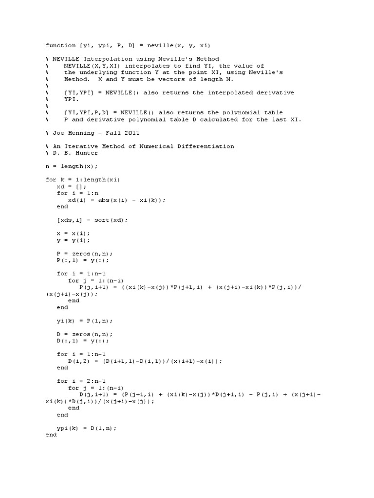 Metode Neville Pdf Interpolation Matlab