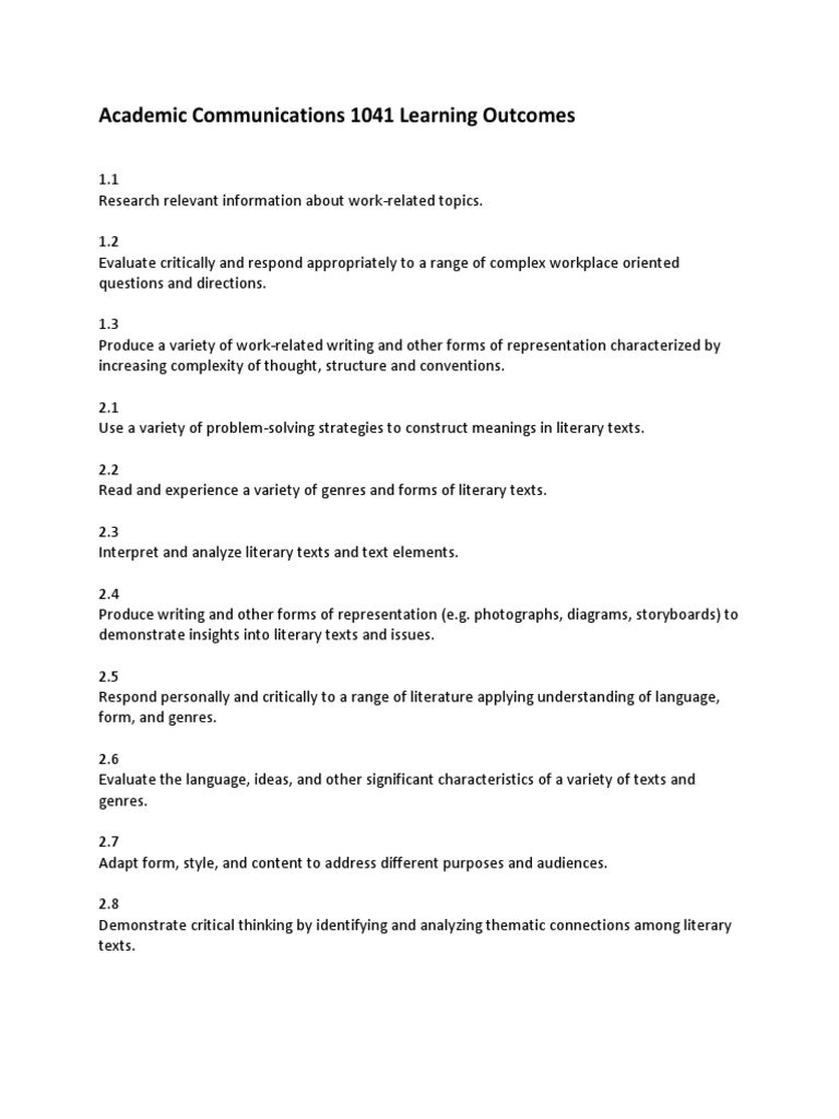 Learning Outcomes | PDF | Language Arts & Discipline
