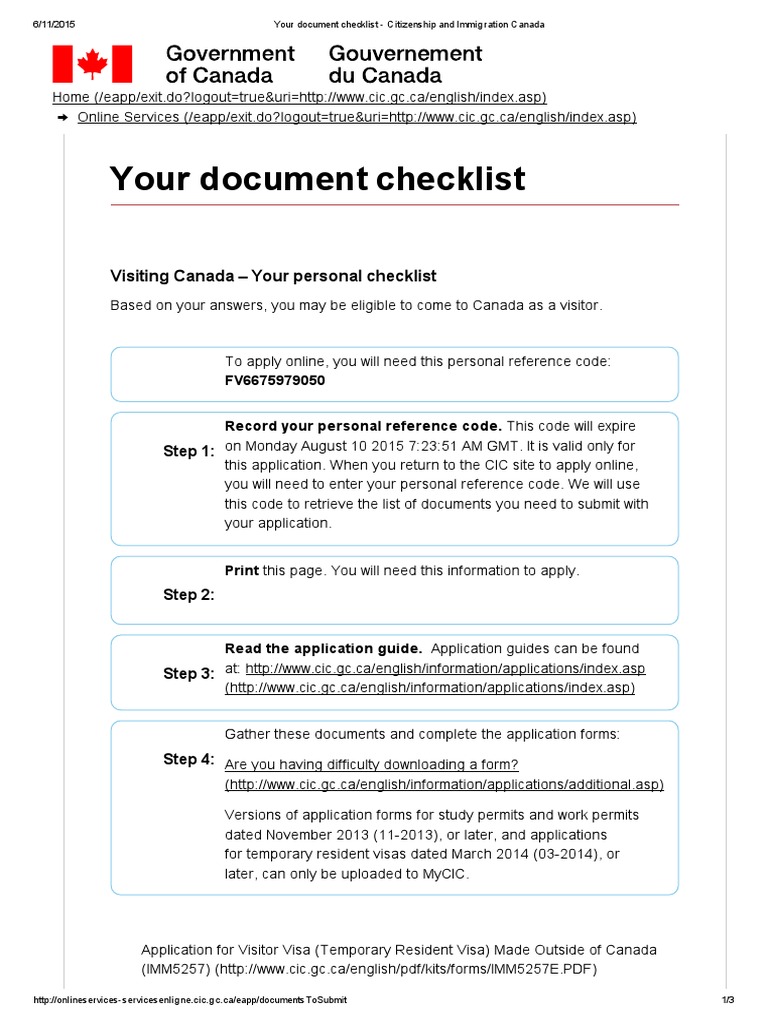 Your Document Checklist - Citizenship and Immigration Canada | PDF ...