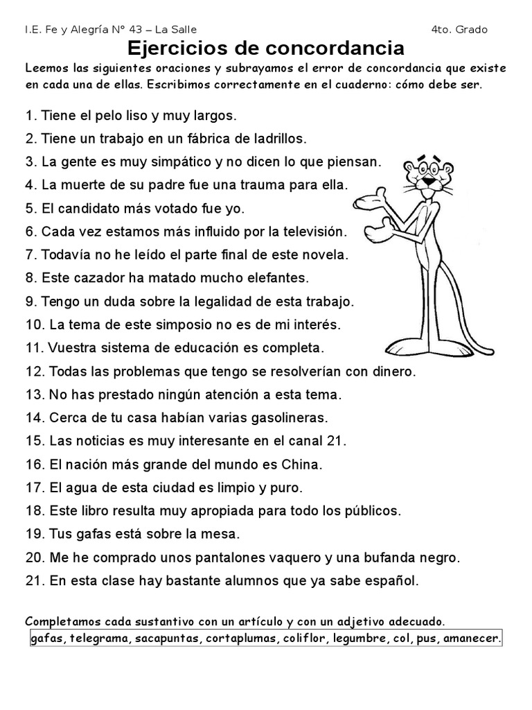 Ejercicios de Concordancia | PDF | Adjetivo | Agricultura