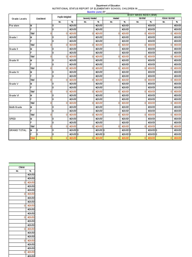 Nutritional Status Consolidation Form - Automated | PDF | Body Mass ...