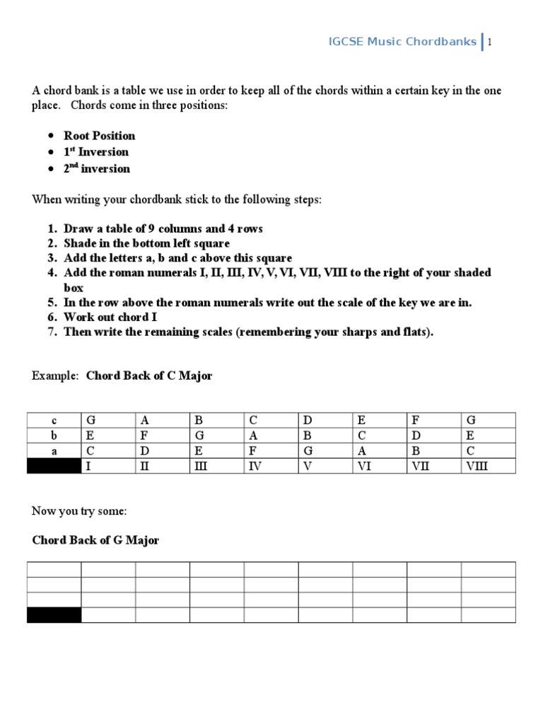 IGCSE Music Chord Banks Guide | PDF