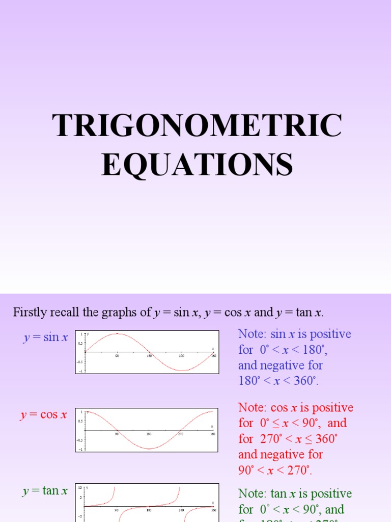 Trigonometric Equations Trigonometric Functions Sine