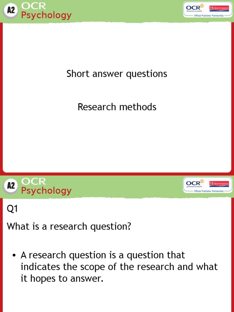Short Answer Questions Research Methods: Psychology | PDF | Type I And ...