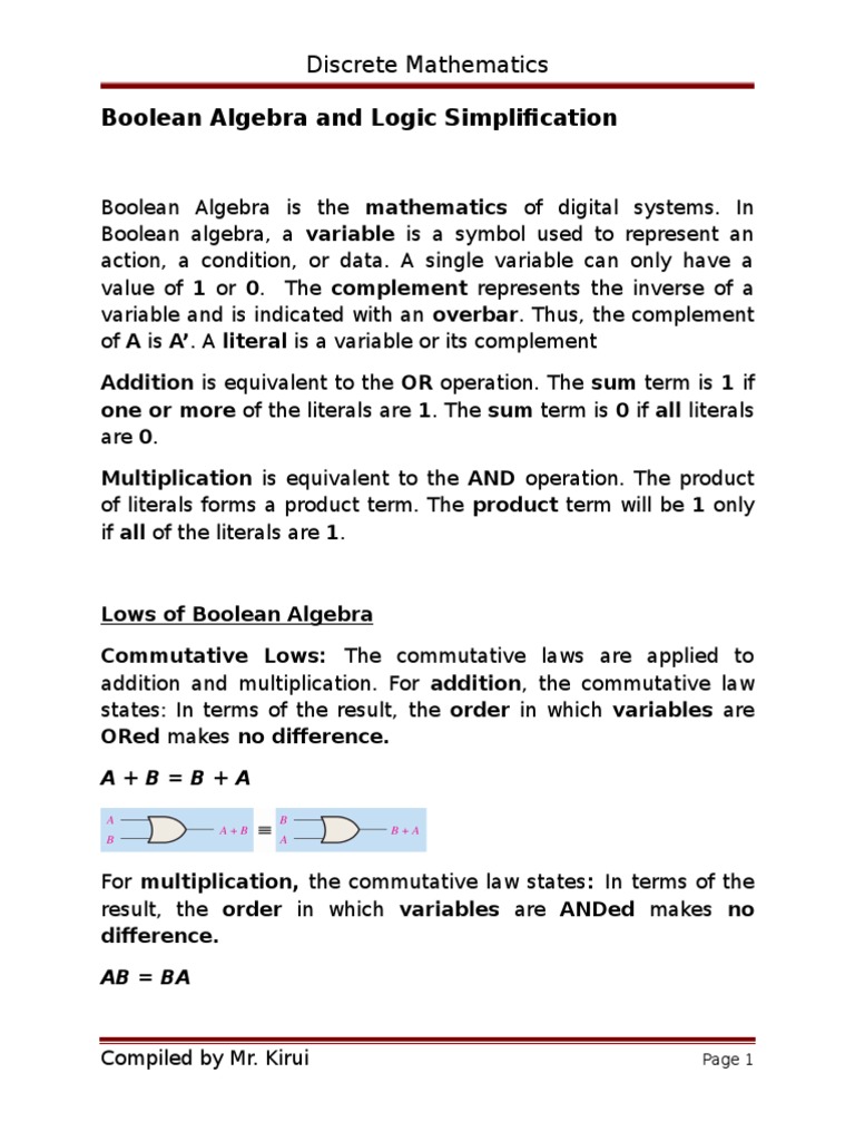 Boolean Algebra and Logic Simplification | PDF | Boolean Algebra | Teaching Mathematics