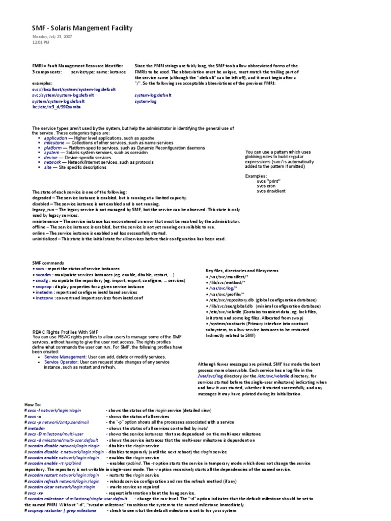 SMF Solaris Mangement Facility: System Log | PDF | Xml | Command Line ...