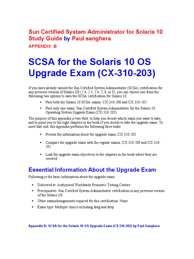 SCSA For The Solaris 10 OS Upgrade Exam (CX-310-203) | PDF | Booting | File System