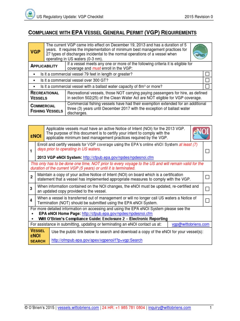 2015 VGP Checklist - Rev0 | PDF | United States Environmental ...