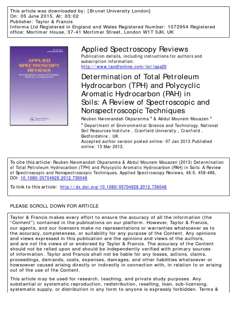 Determination of Total Petroleum Hydrocarbon (TPH) and Polycyclic Aromatic Hydrocarbon (PAH) in ...