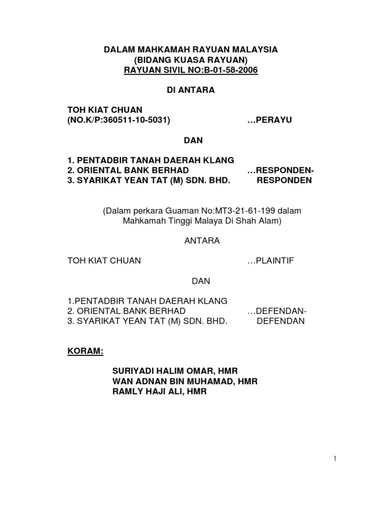 Rayuan Sivil No.b-01!58!2006 - Toh Kiat Chuan V | PDF