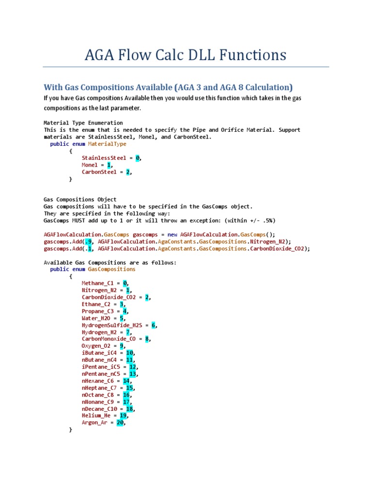 AGA Flow Calc DLL Functions | PDF | Gases | Fluid Dynamics