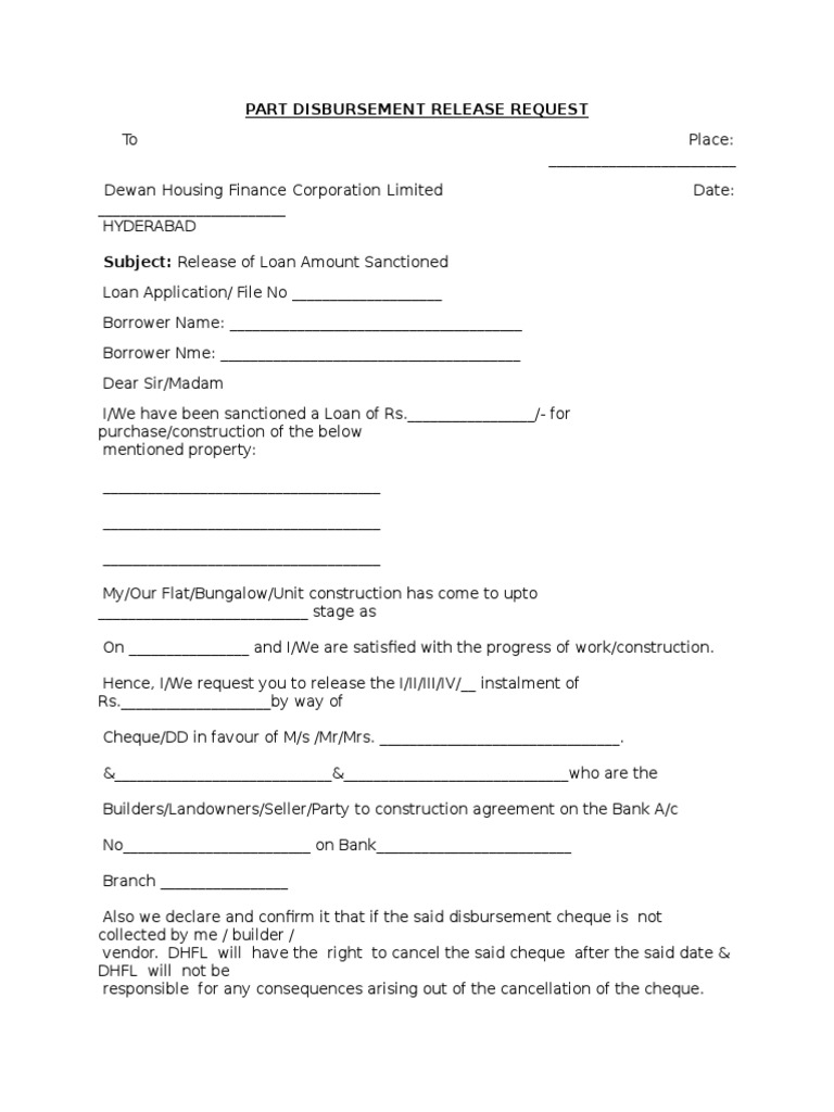 HDFC Loan Disbursement Request Form | PDF | Business | Finance & Money Management