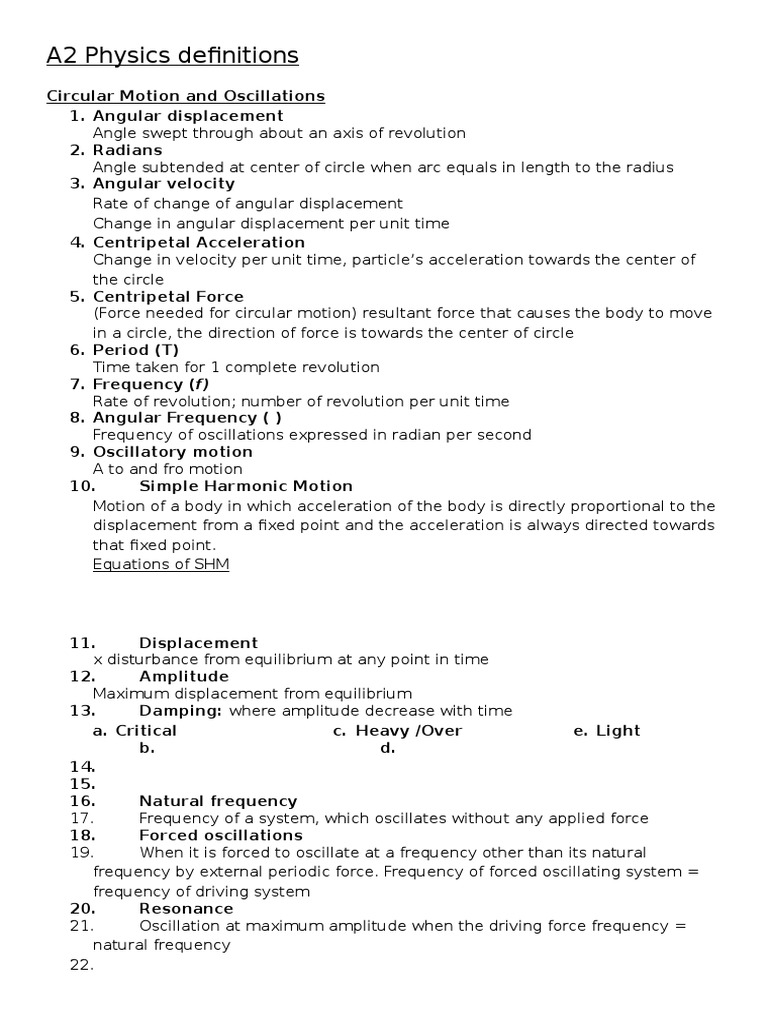 A2 Physics Definitions | PDF | Electromagnetic Induction | Magnetic Field