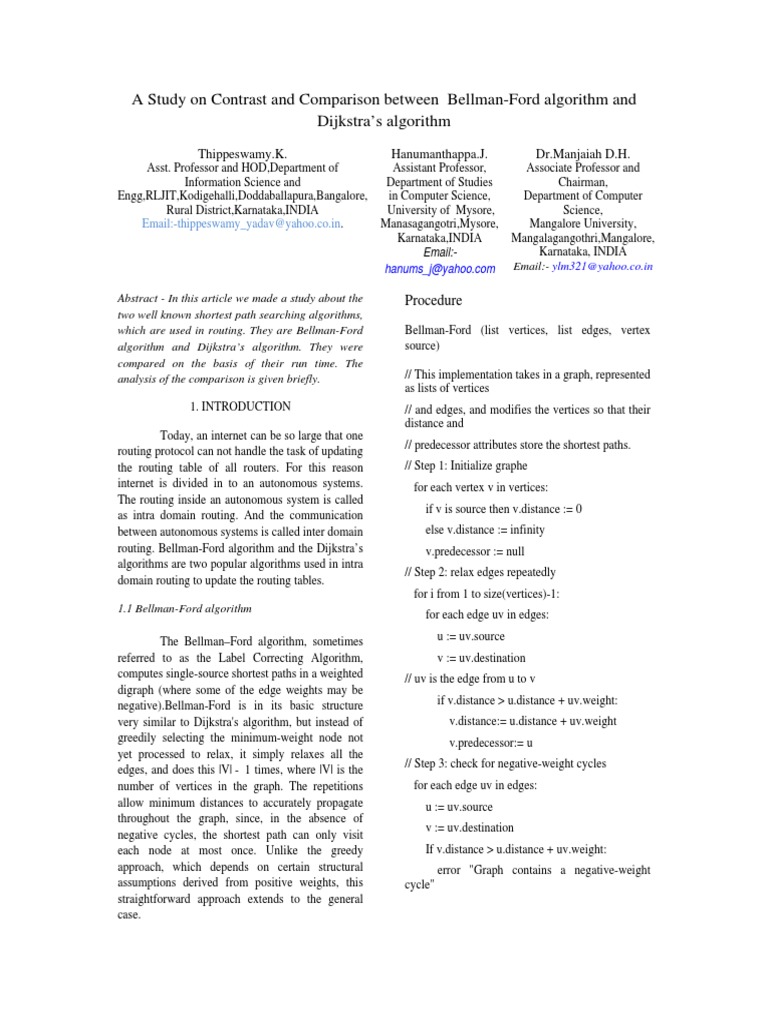 A Study On Contrast and Comparison Between Bellman-Ford Algorithm and ... A Study On Contrast and Comparison Between Bellman-Ford Algorithm and ...