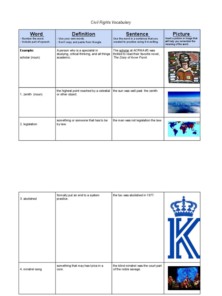 Civil Rights Vocabulary Guide | PDF | Language Arts & Discipline