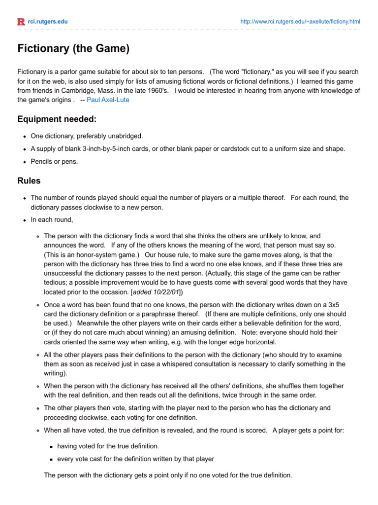 Tgers - Edu-Fictionary The Game | PDF | Dictionary | Definition