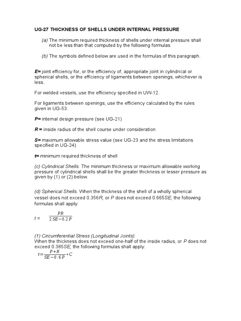 UG-27 Shell Thickness Under Pressure | PDF