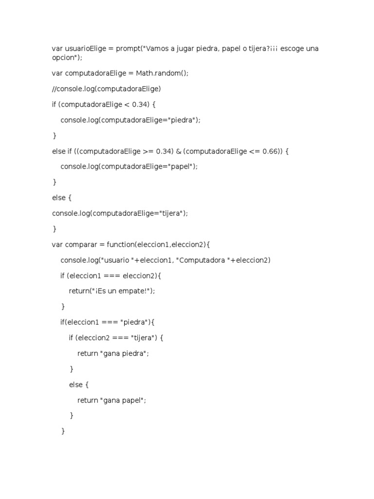 Juego Piedra Papel y Tijera en Javascript | PDF | Ingeniería ...
