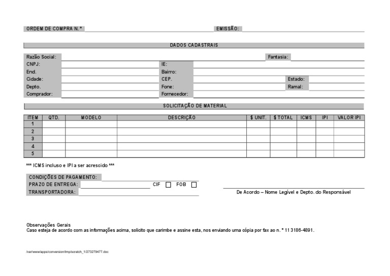 Modelo Ordem de Compra | PDF