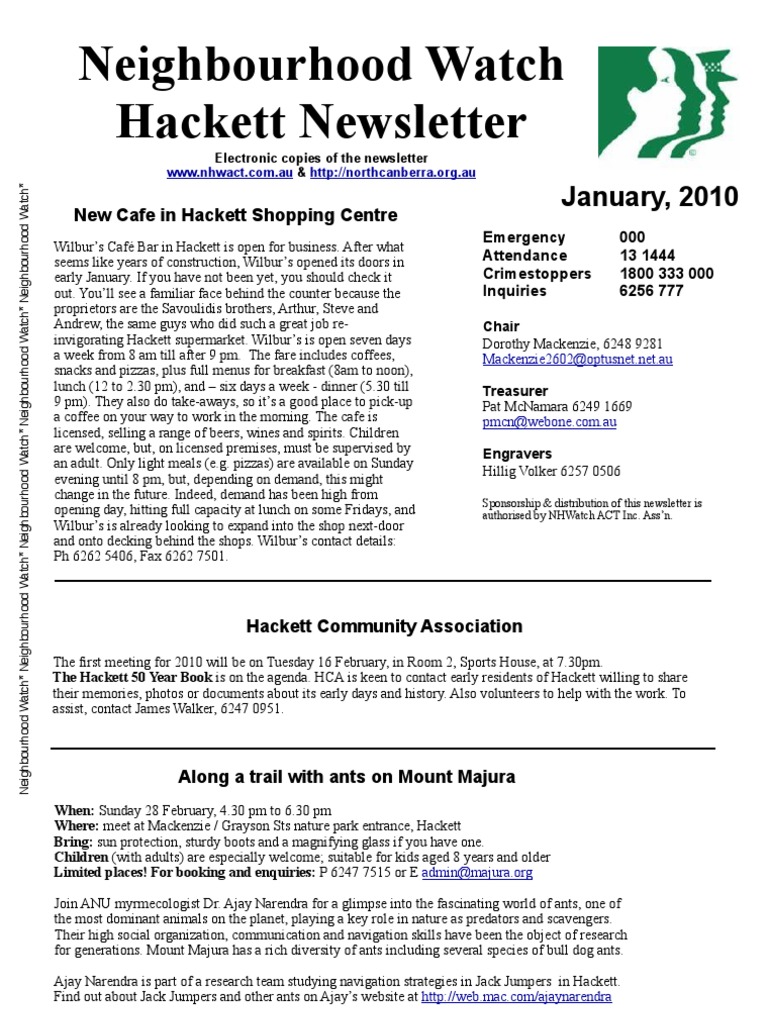 Hackett Neighbourhood Watch Newsletter - Janurary 2010 | PDF | Rabbit ...