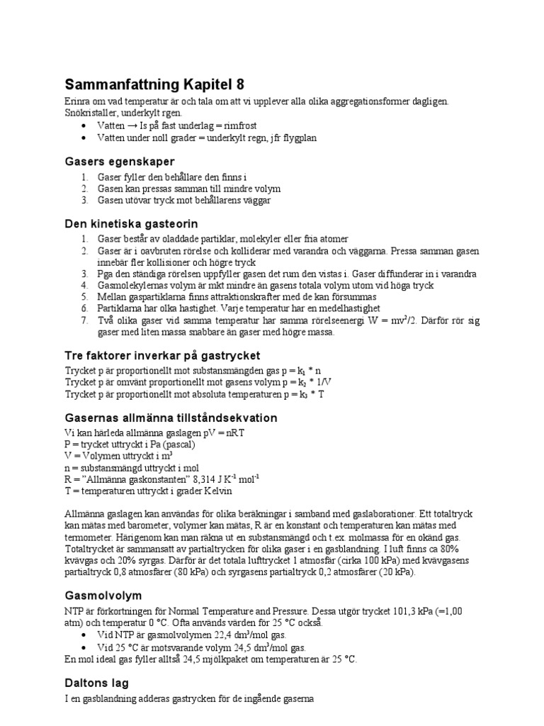 Sammanfattning Kapitel 8 | PDF