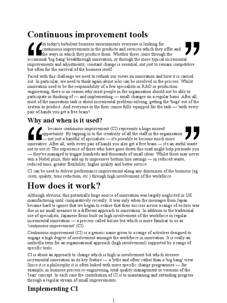 Continuous Improvement Tools | PDF | Causality | Innovation