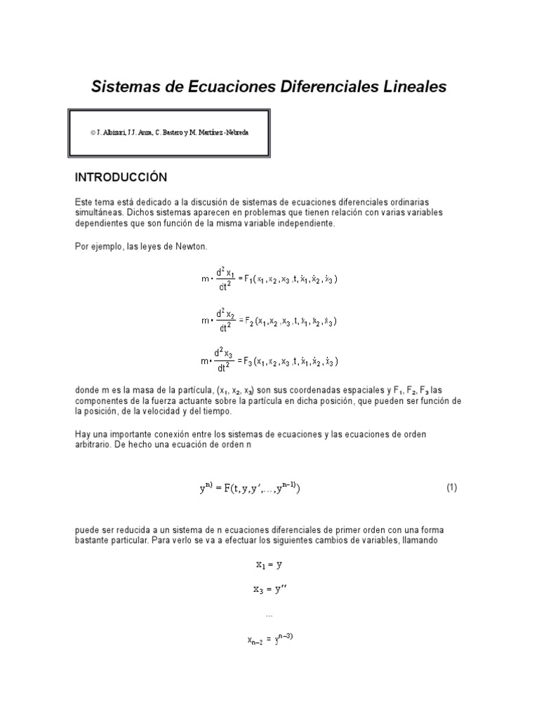 Sistemas de Ecuaciones Diferenciales Lineales | PDF | Valores propios y vectores propios ...