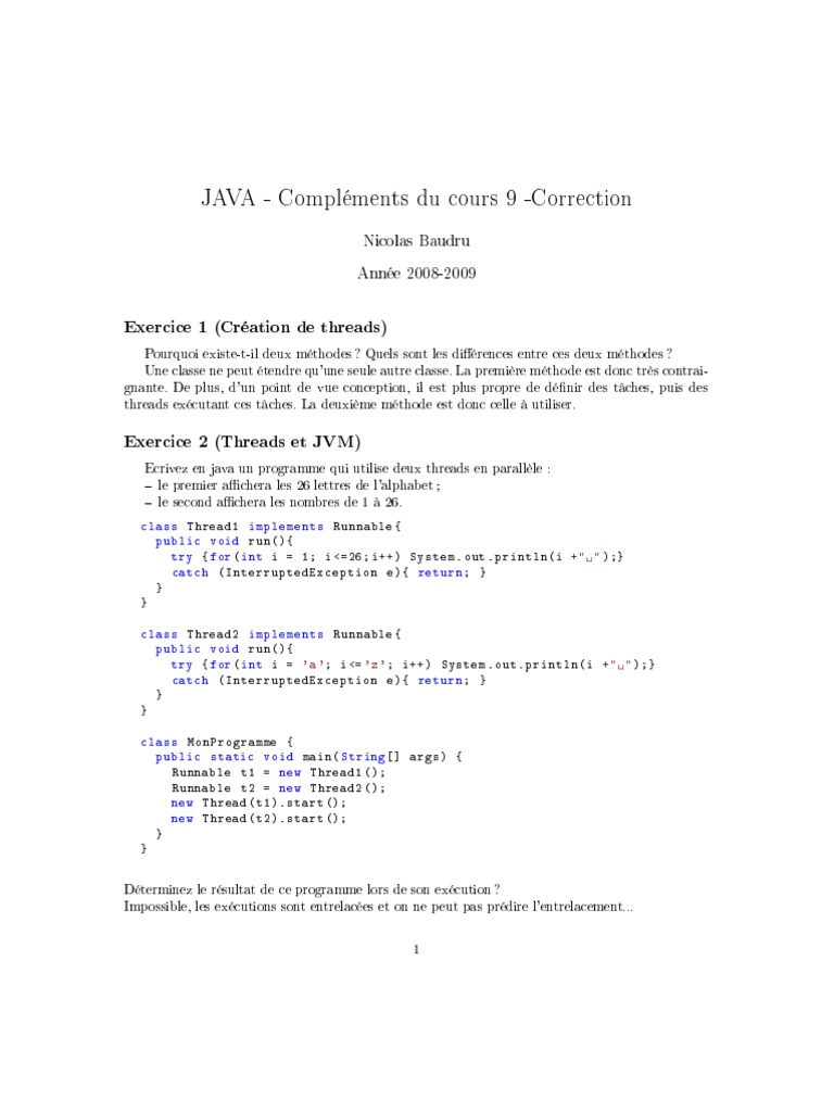 PO Java TD9 Correction 2 | PDF | Thread (informatique) | Java (Langage ...