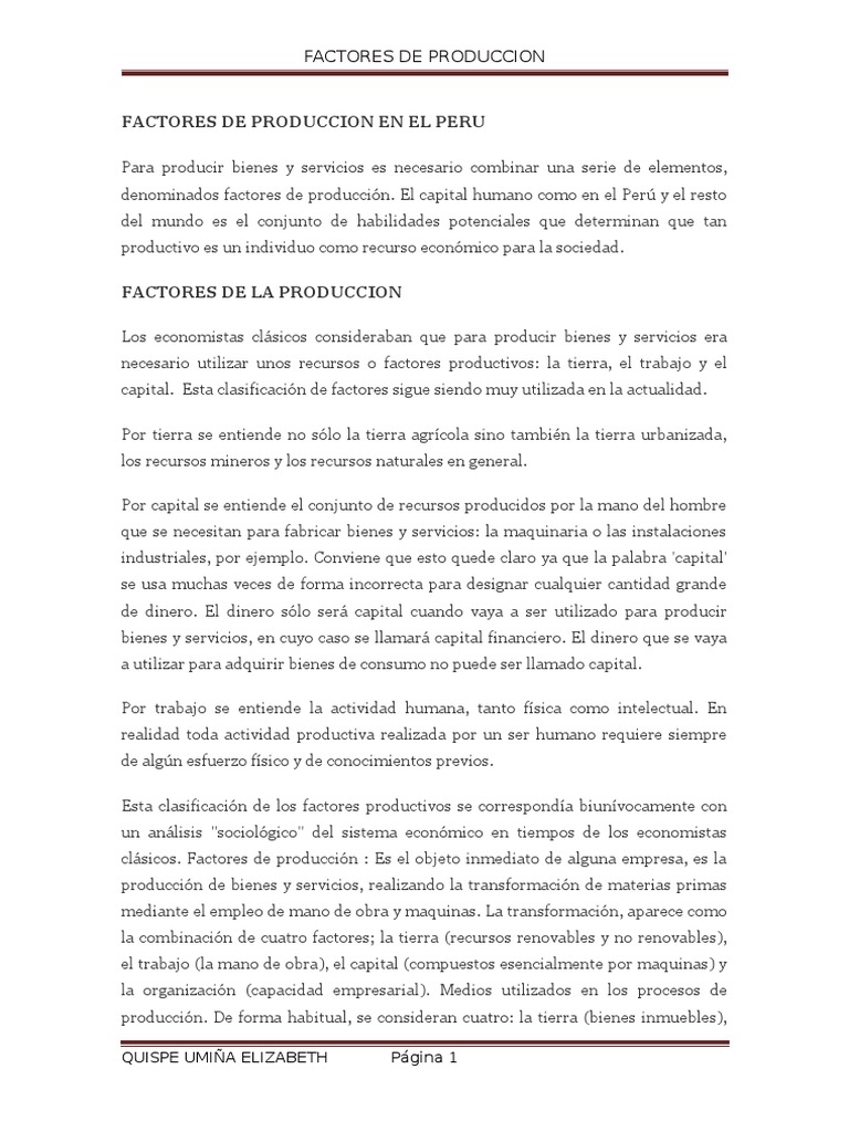 Factores de La Produccion en El Peru | PDF | Factores de producción ...