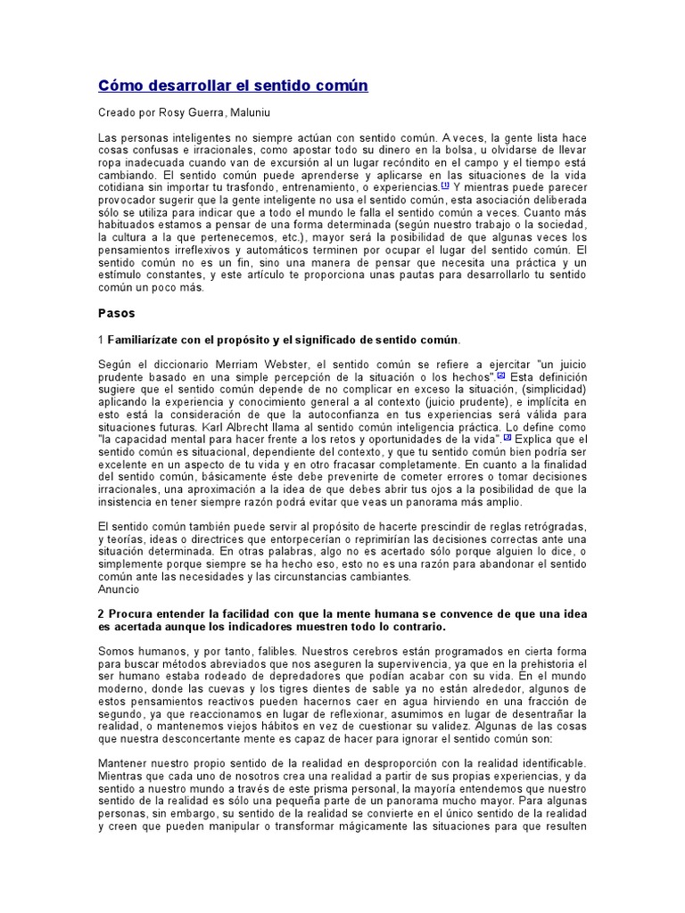 Cómo Desarrollar El Sentido Común | PDF | Toma de decisiones | Conocimiento