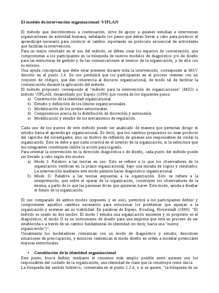 Método VIPLAN para Intervención Organizacional | PDF | Complejidad | Diseño