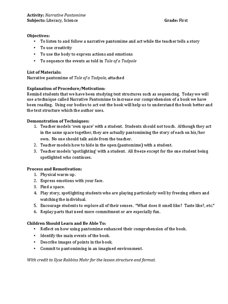 Narrative Pantomime - Tale of A Tadpole | PDF | Narrative ...