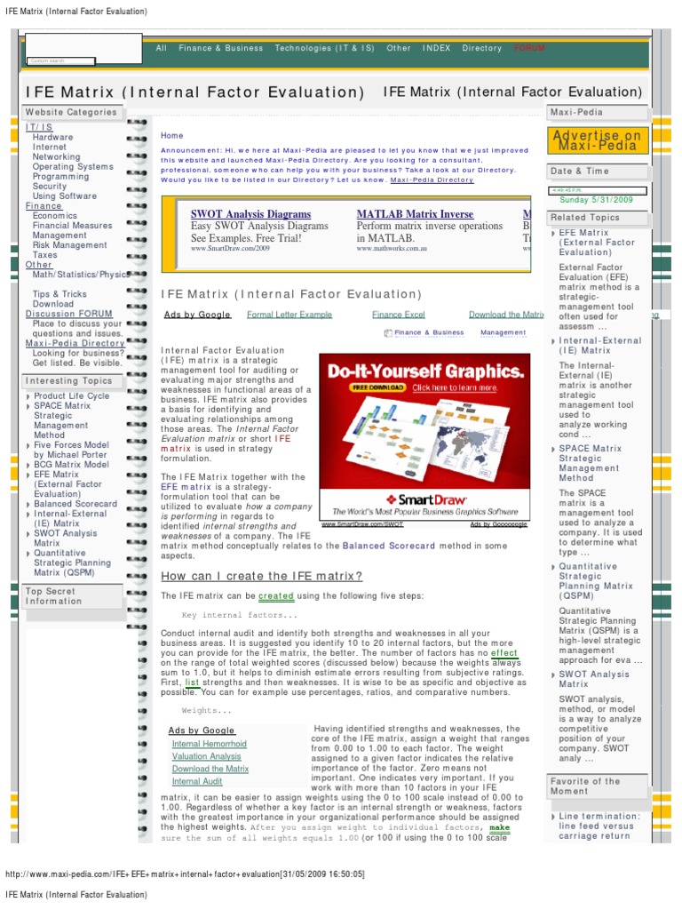 IFE Matrix (Internal Factor Evaluation) | PDF | Weighted Arithmetic ...
