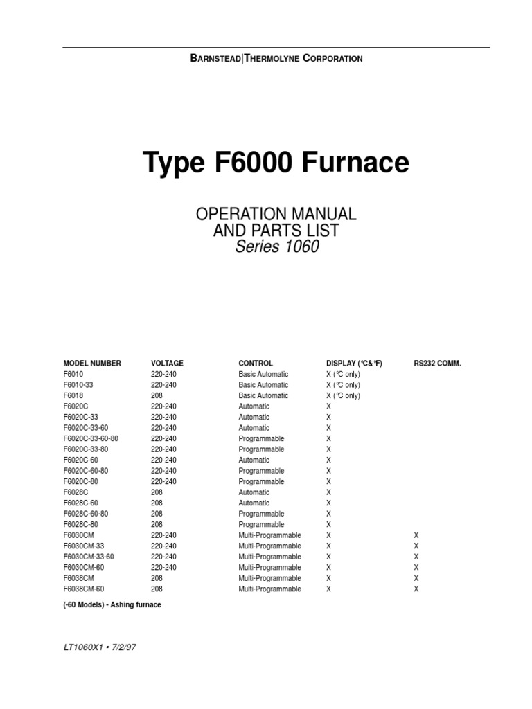 THERMOLYNE Muffle Furnace 6000 | PDF | Switch | Electrical Engineering