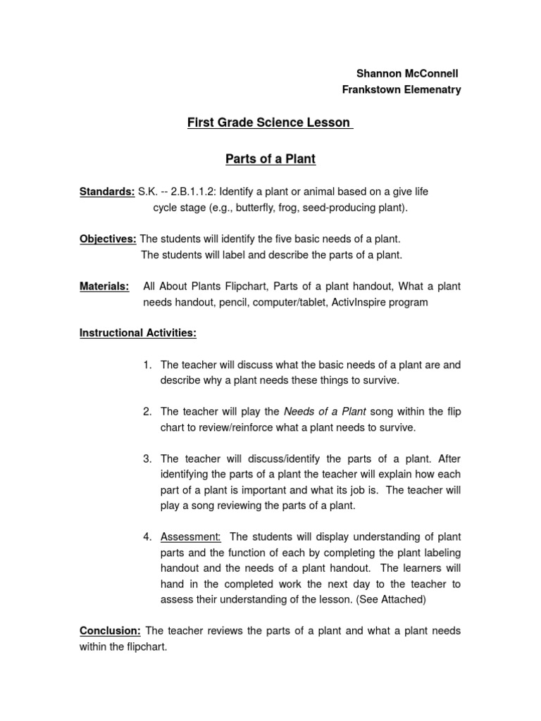 First Grade Plant Science Lesson Plan | PDF | Home & Garden | Science ...