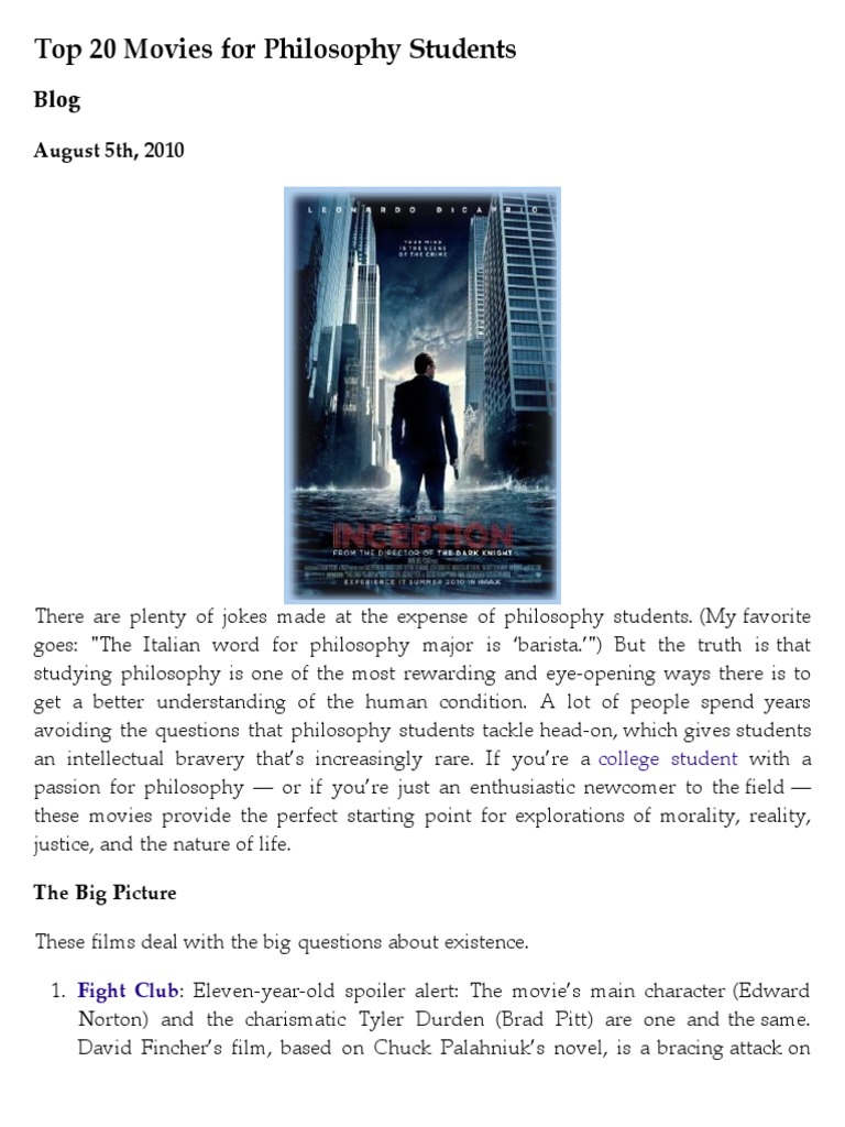 Top 20 Movies For Philosophy Students | PDF | Science | Philosophical ...