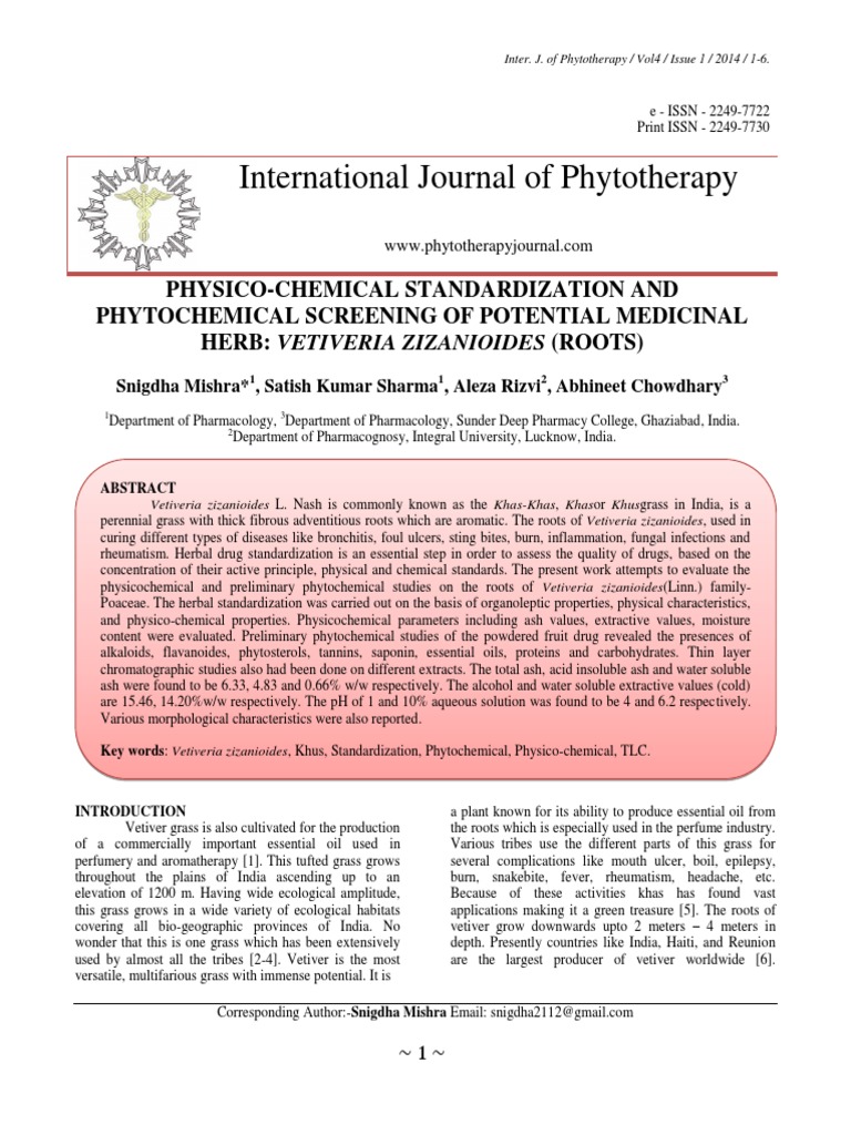 Physico-Chemical Standardization and Phytochemical Screening of Potential Medicinal Herb ...