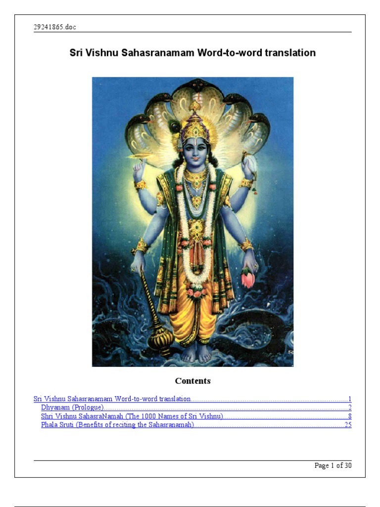 Sri Vishnu Sahasranamam Word-To-word Translation | PDF | Brahman | Vishnu
