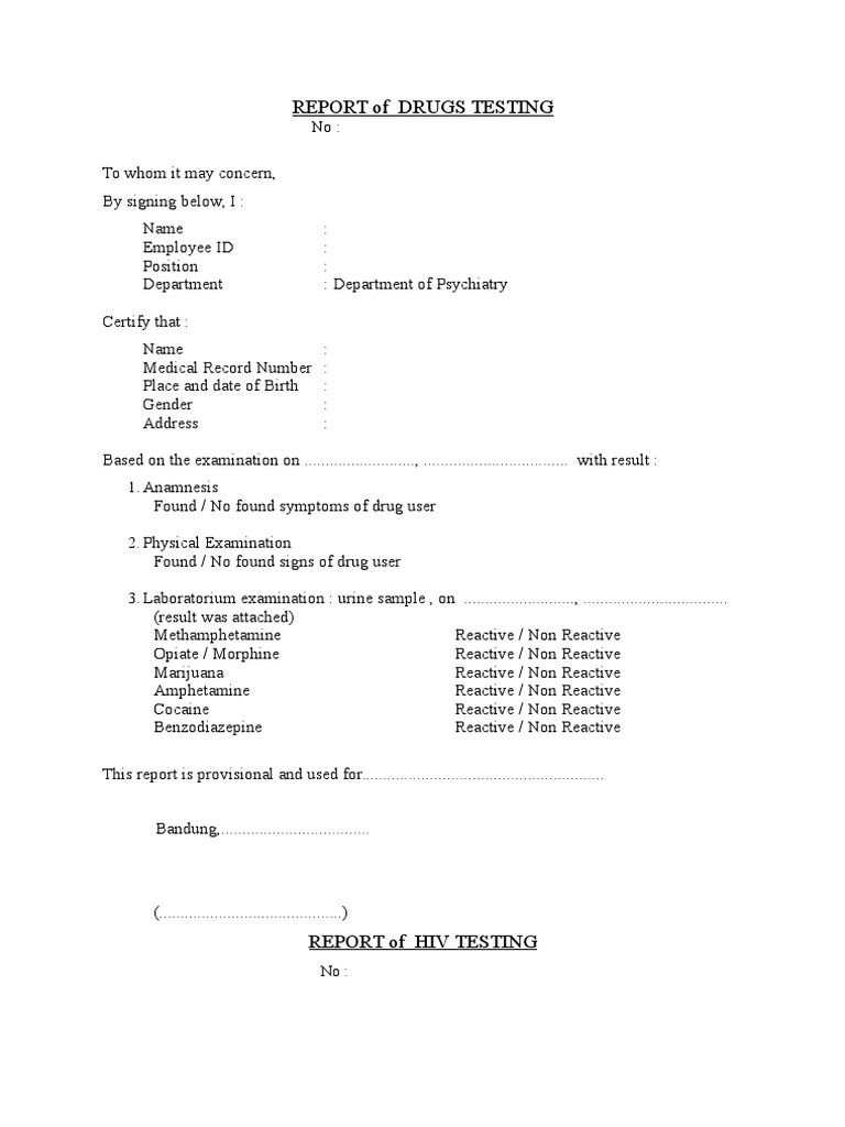 Drug and HIV Testing Report Template | PDF | Wellness | Science ...