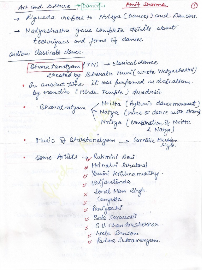 Indian Dance-Quick Revision-1 | PDF