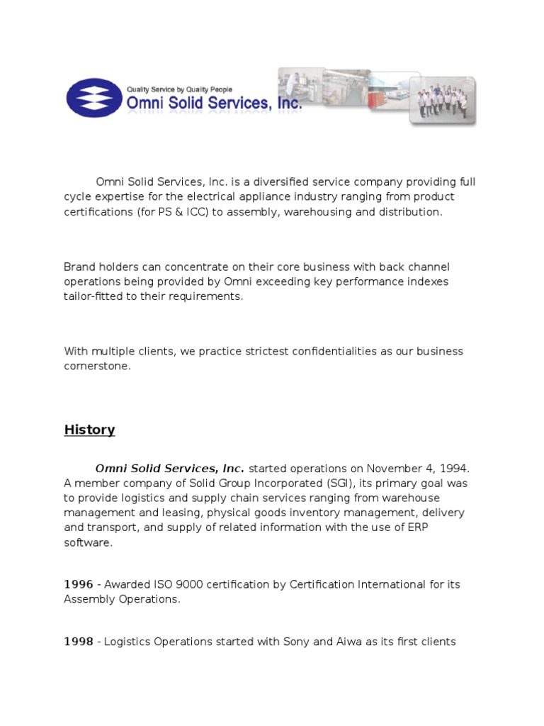 Omni Solid Services: Logistics & Testing | PDF | Home Appliance | Logistics