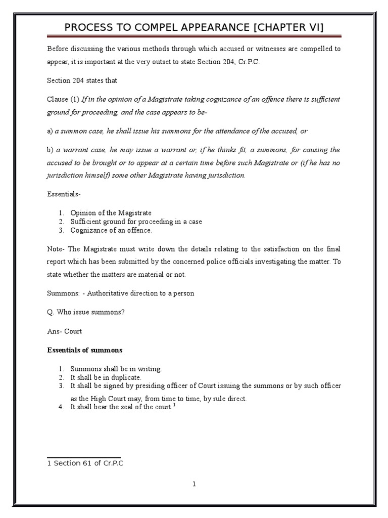 Compelling Court Appearances: Summons Process | PDF | Summons | Arrest ...