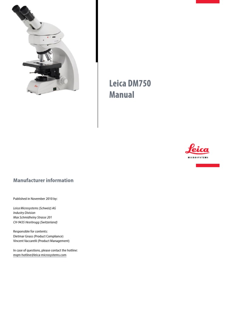 Leica DM-750 Microscope - User Manual | PDF | Lens (Optics) | Aperture
