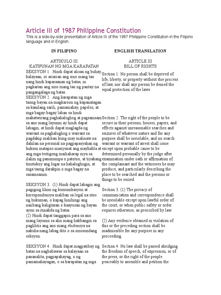 Article III of 1987 Philippine Constitution | PDF