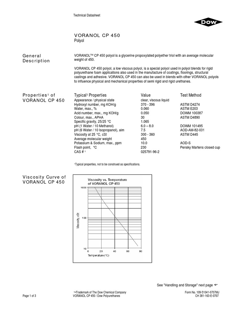 Voranolcp 450-TDS 2 | PDF | Polyurethane | Chemical Substances