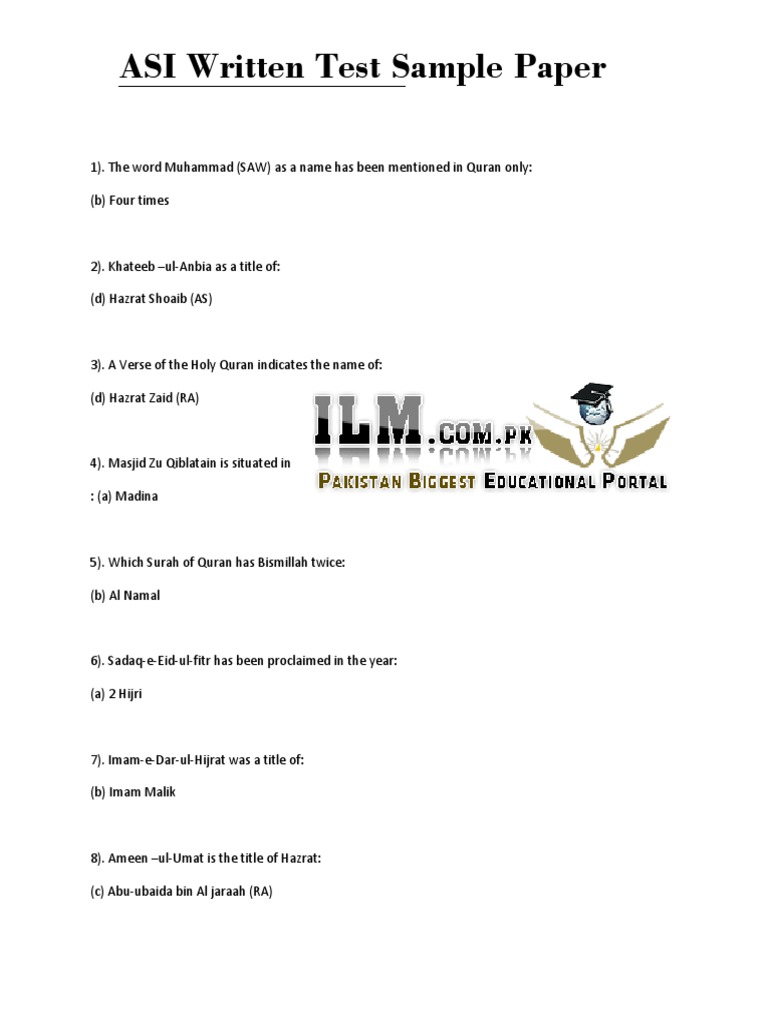 PPSC ASI Jobs Written Test Sample Paper | PDF | Pakistan | Nature