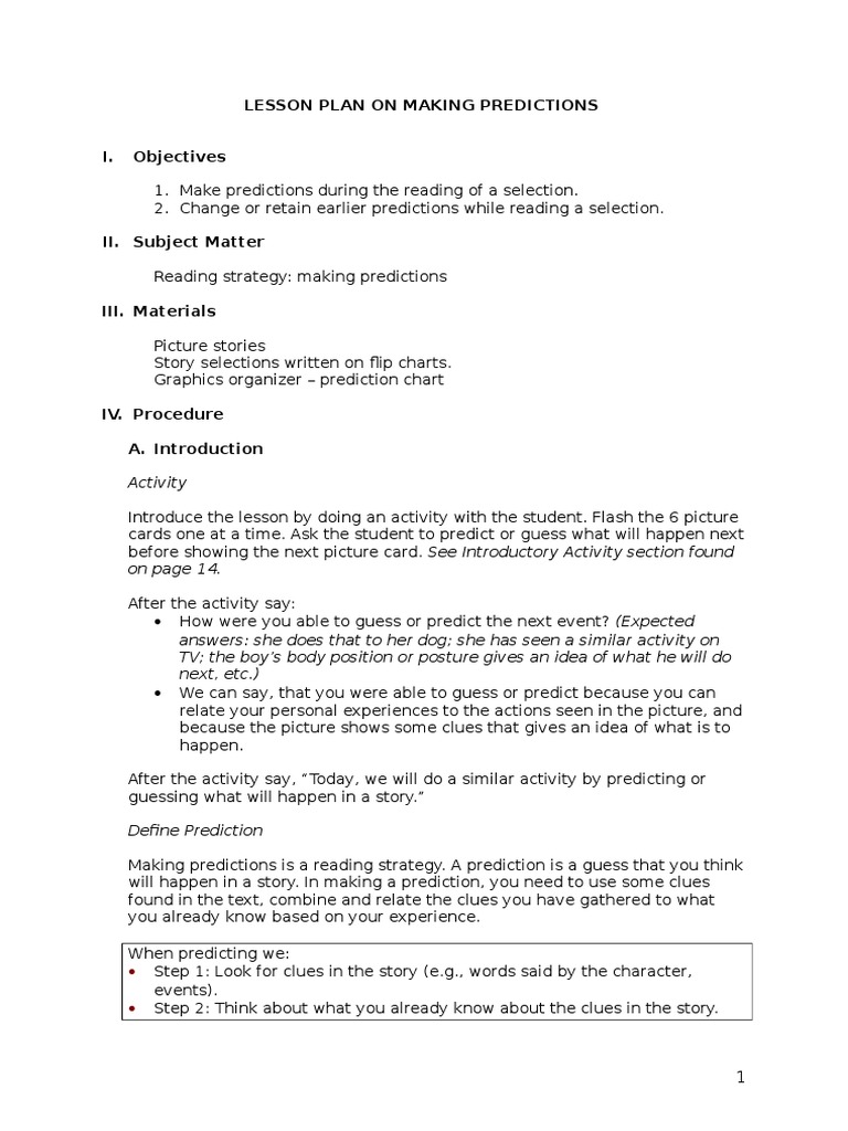 Lesson Plan On Making Predictions | PDF | Lesson Plan | Prediction
