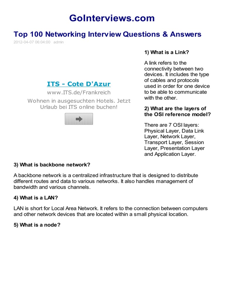 Top 100 Networking Interview Questions & Answers PDF | PDF | Virtual ... Top 100 Networking Interview Questions & Answers PDF | PDF | Virtual ...